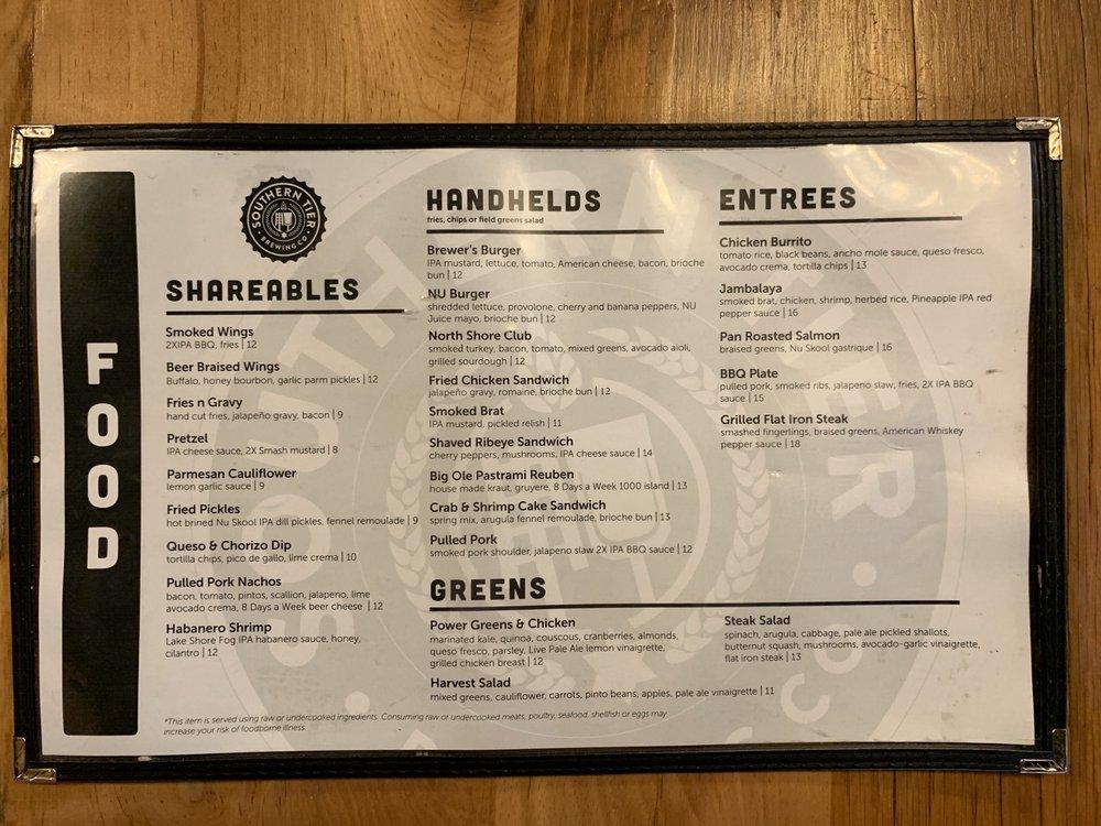Menu at Southern Tier Brewery Pittsburgh restaurant, Pittsburgh