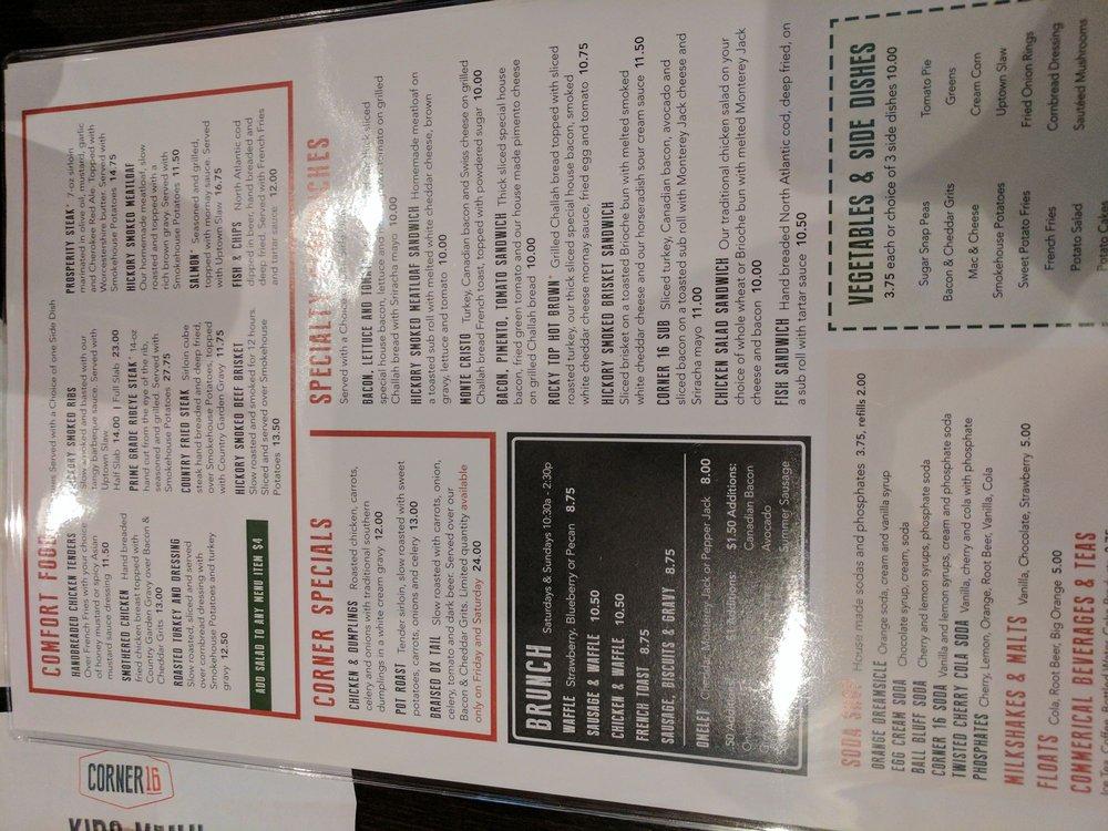 Menu at Corner16 restaurant, Knoxville, Bob Kirby Rd