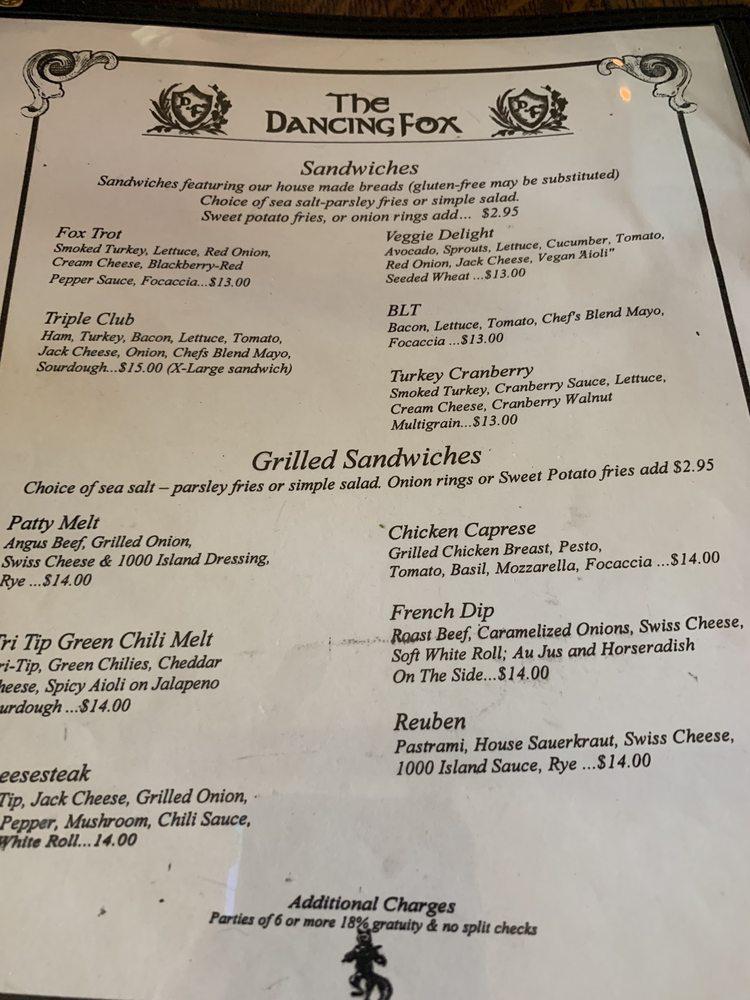 Menu at Dancing Fox Winery & Brewery restaurant, Lodi