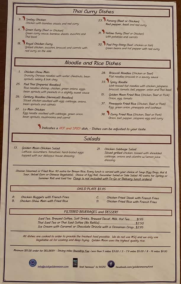 Menu at Golden Moon Restaurant, Weatherford