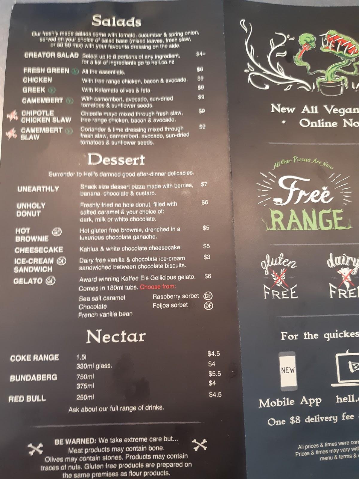 Menu at HELL Pizza Papamoa restaurant, Papamoa, 30 Gravatt Rd