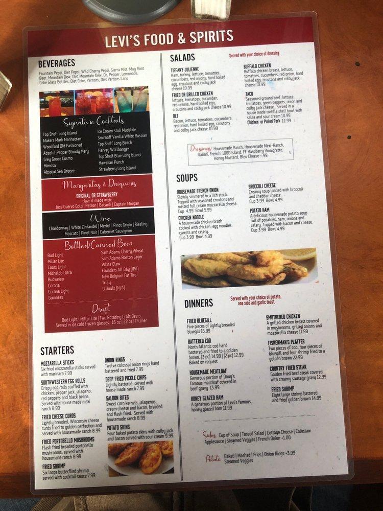Menu at Levi's Food & Spirits restaurant, Saginaw