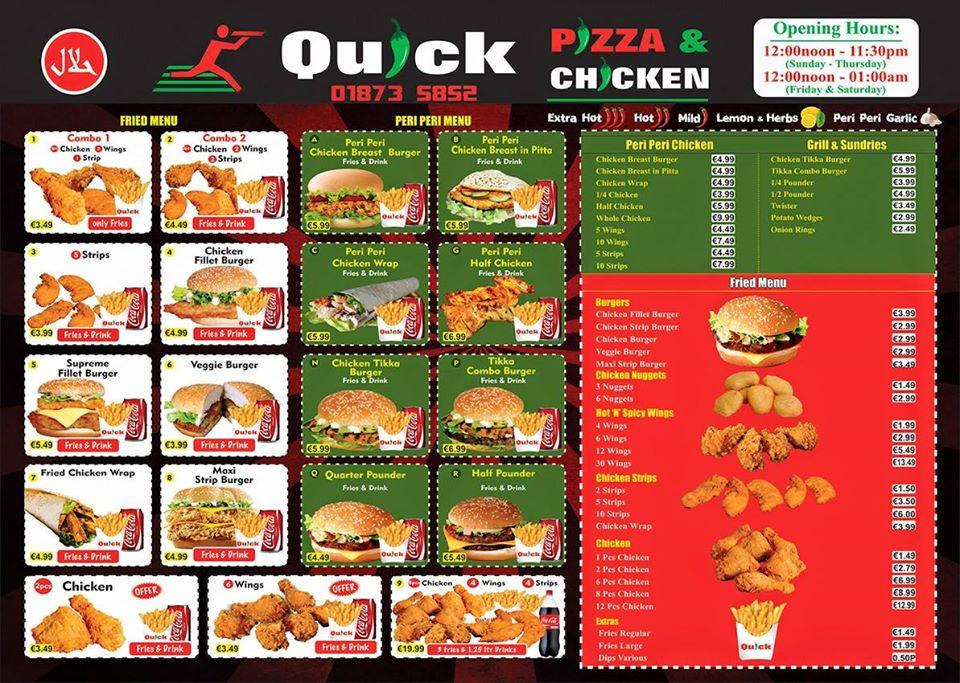 Carta de pizzería Quick Pizza and Peri Peri Chicken, Dublin