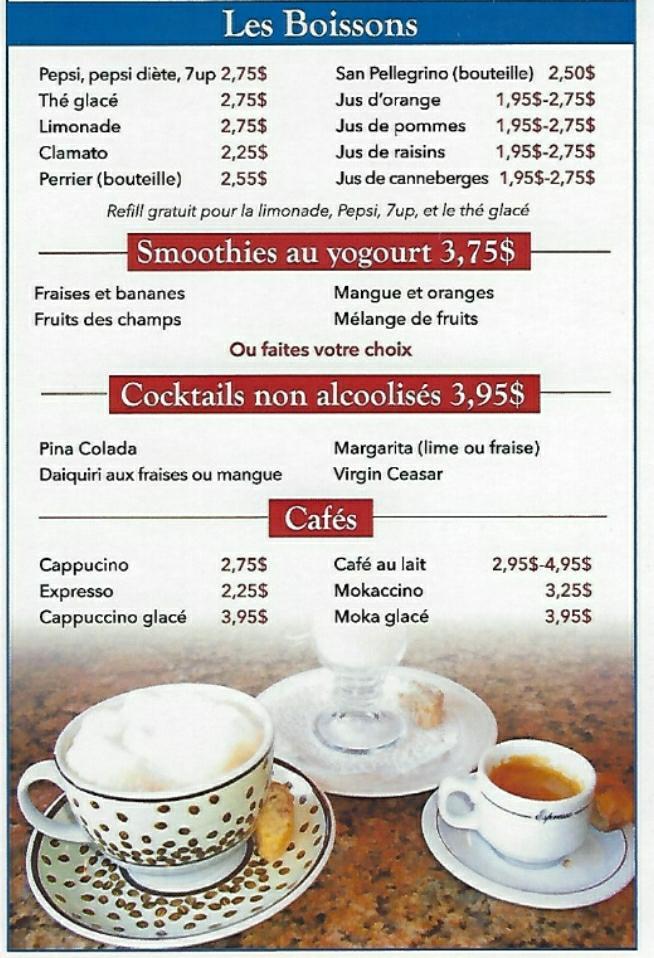 Menu at Ambrosia restaurant, Montreal