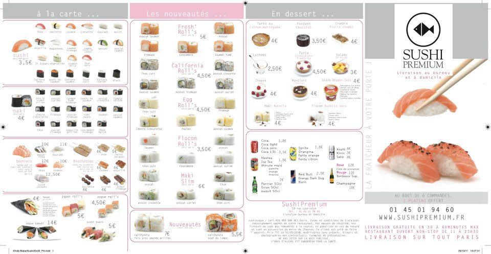Menu at Sushi Premium restaurant, Paris, 19 rue Lauriston