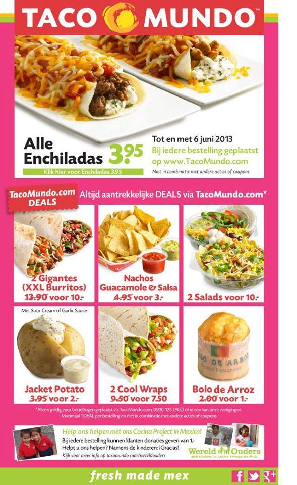Menu au Taco Mundo Leiden, Leyde