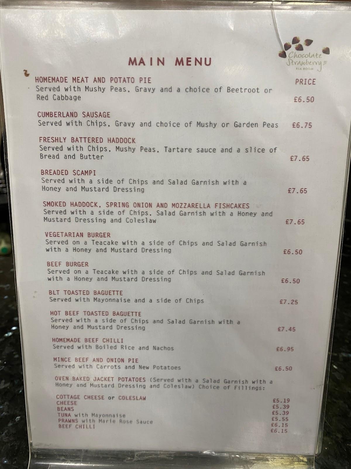 Menu at The Chocolate Strawberry Cafe Tearoom, Nelson