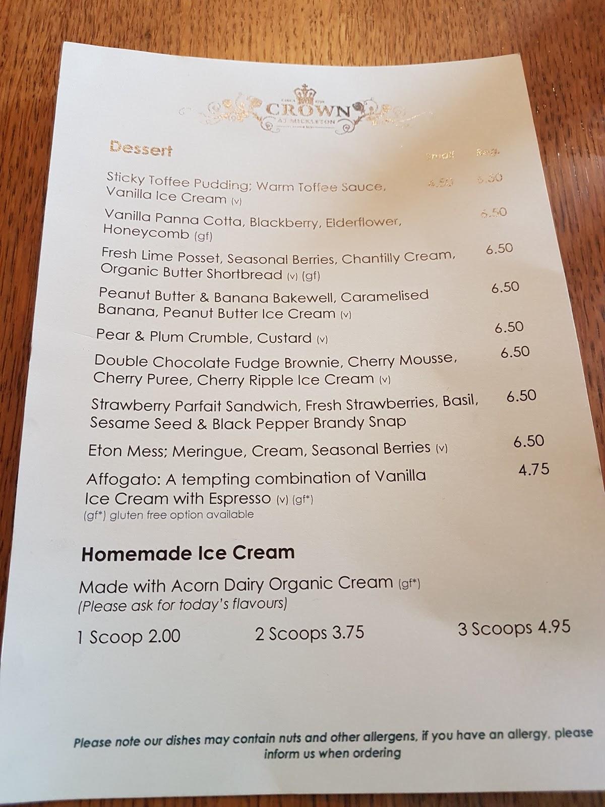 Menu at The Crown at Mickleton pub & bar, Middleton-in-Teesdale, Mickleton