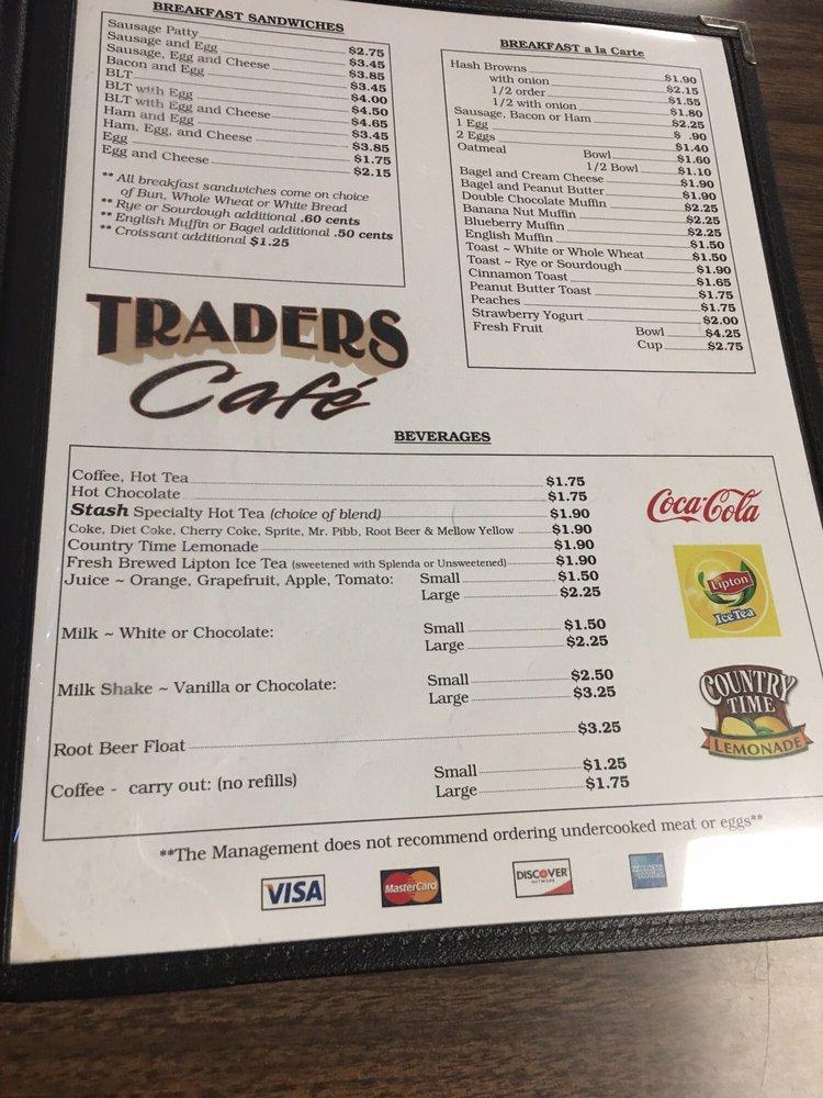 Menu at Trader's Cafe, Lancaster