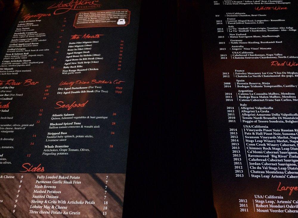 Menu at Liberty Bar, Jersey City