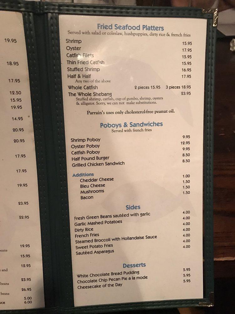 Menu at Parrain's Seafood Restaurant, Baton Rouge