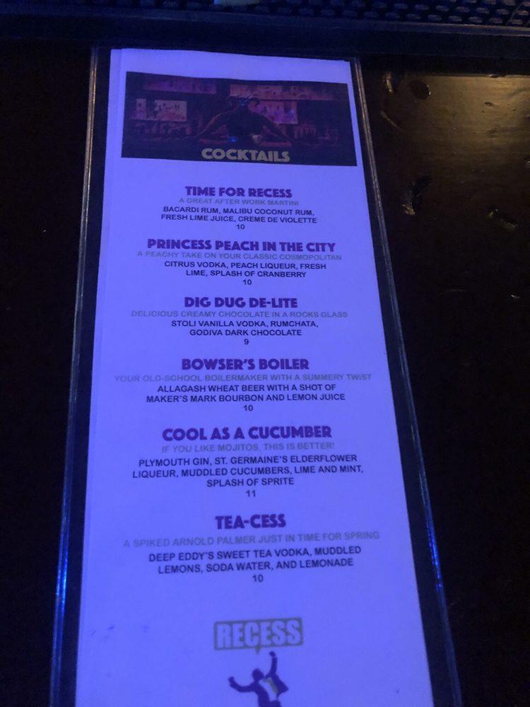 Menu at Recess pub & bar, Parsippany-Troy Hills