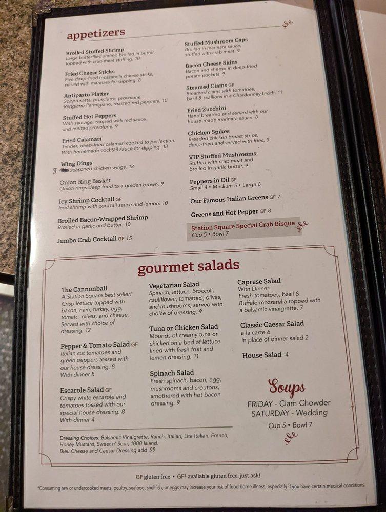 Menu at Station Square restaurant, Youngstown, Belmont Ave