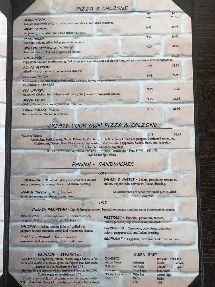 Menu at Sunset Pizza & Pasta pub & bar, Long Beach