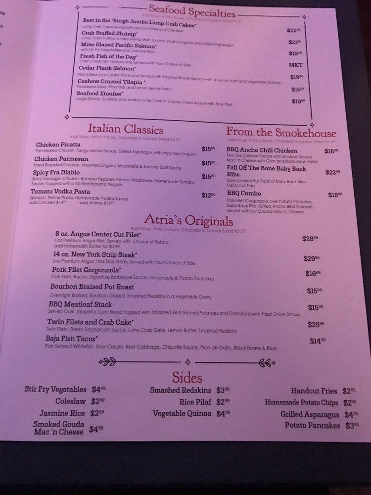 Menu at Atria's Restaurant - Murrysville, Murrysville