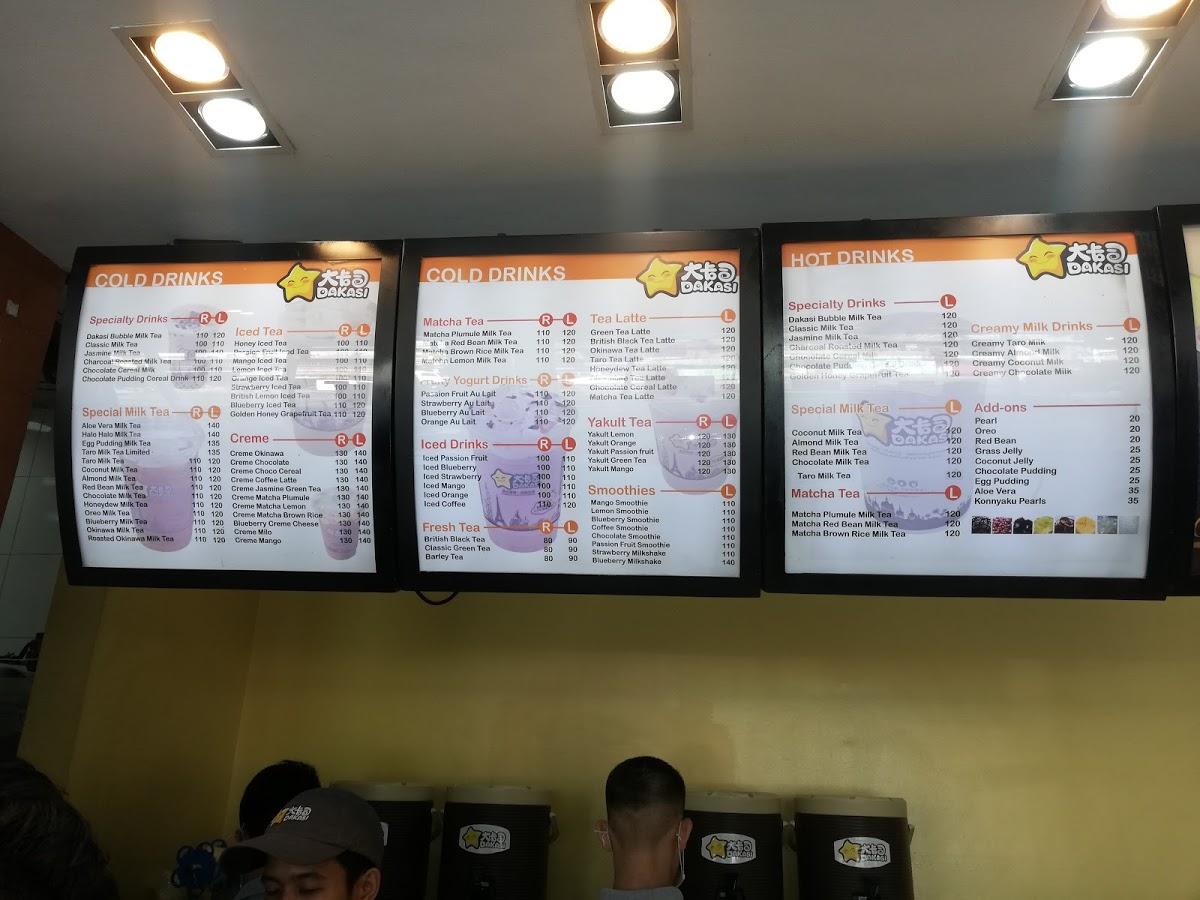Menu at DAKASI cafe, Bacolod