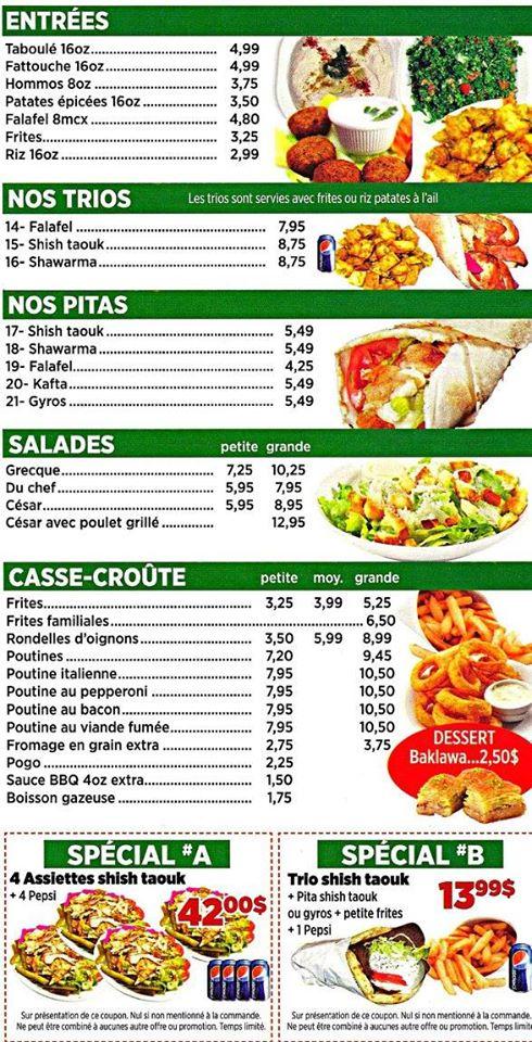 Menu at Doner Express Pizza restaurant, Mirabel