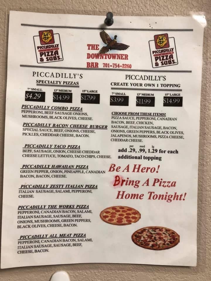 Menu at Downtowner Bar, Napoleon