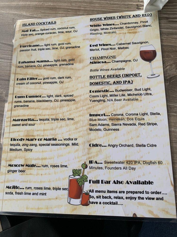 Menu at Duncan's on the Gulf restaurant, Cedar Key