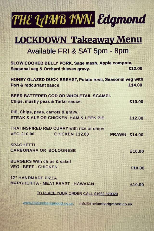 Menu at Lamb Inn pub & bar, Newport, 29 Shrewsbury Rd