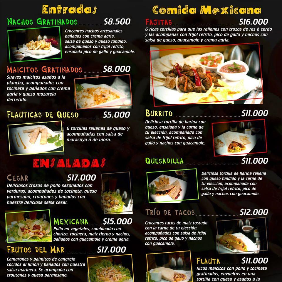 Carta del restaurante Laurel mexicano, Medellín