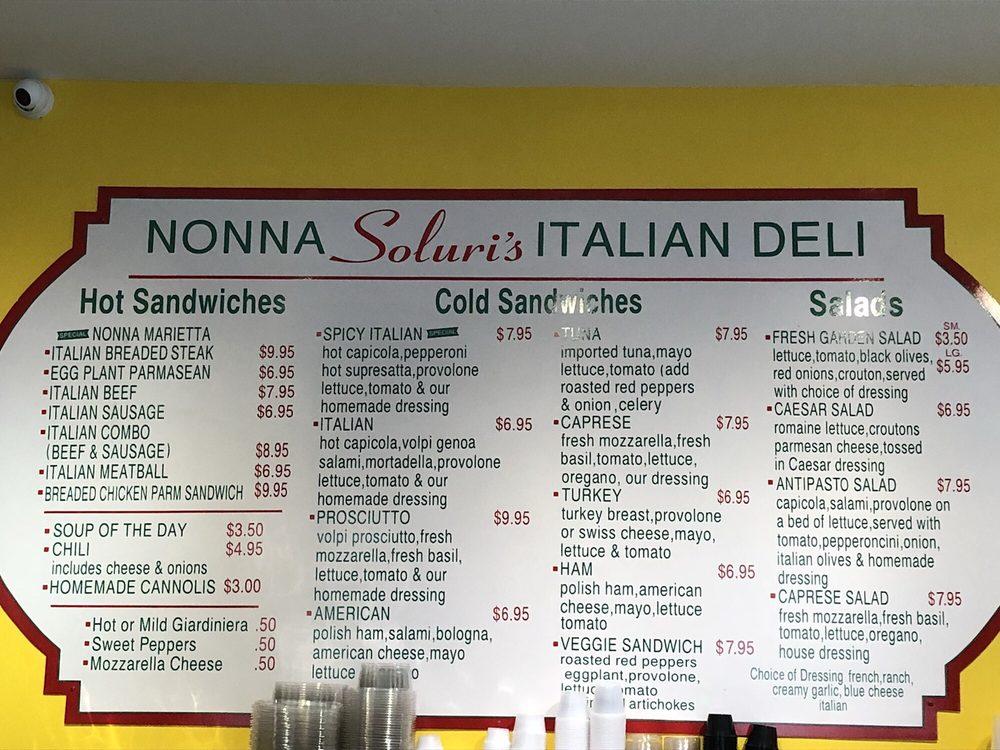 Menu at Nonna Soluri's Italian Deli pizzeria, Chicago