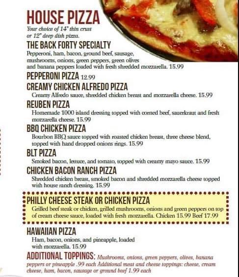 Menu at The Back Forty pub & bar, Chesaning