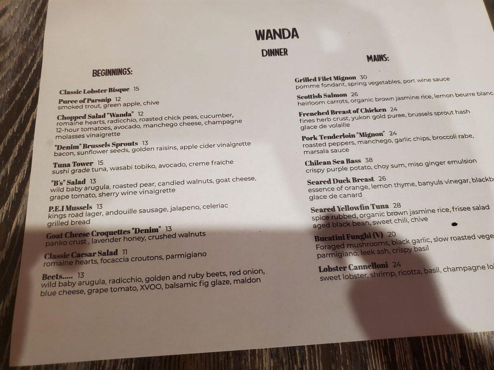 Menu at Wanda BYOB restaurant, Haddonfield