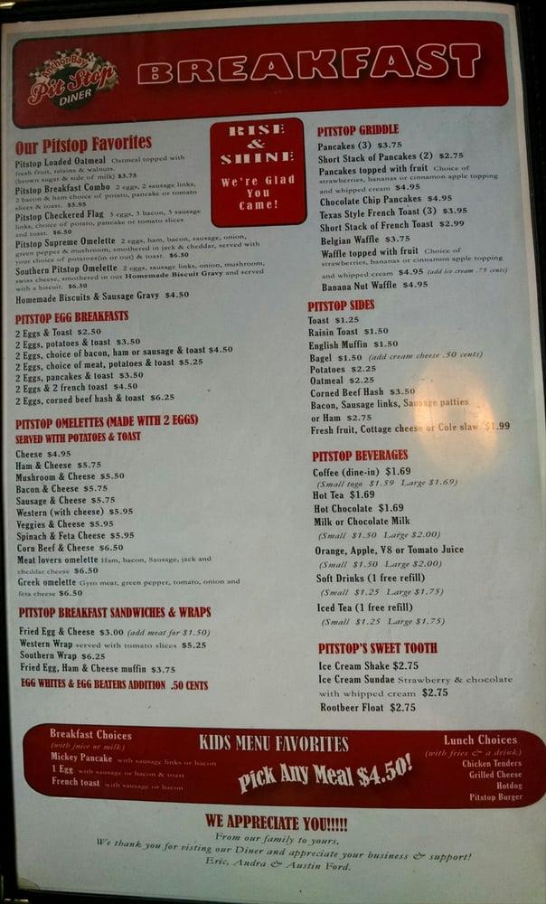 Menu at Anchor Bay Pit Stop Diner restaurant, New Baltimore