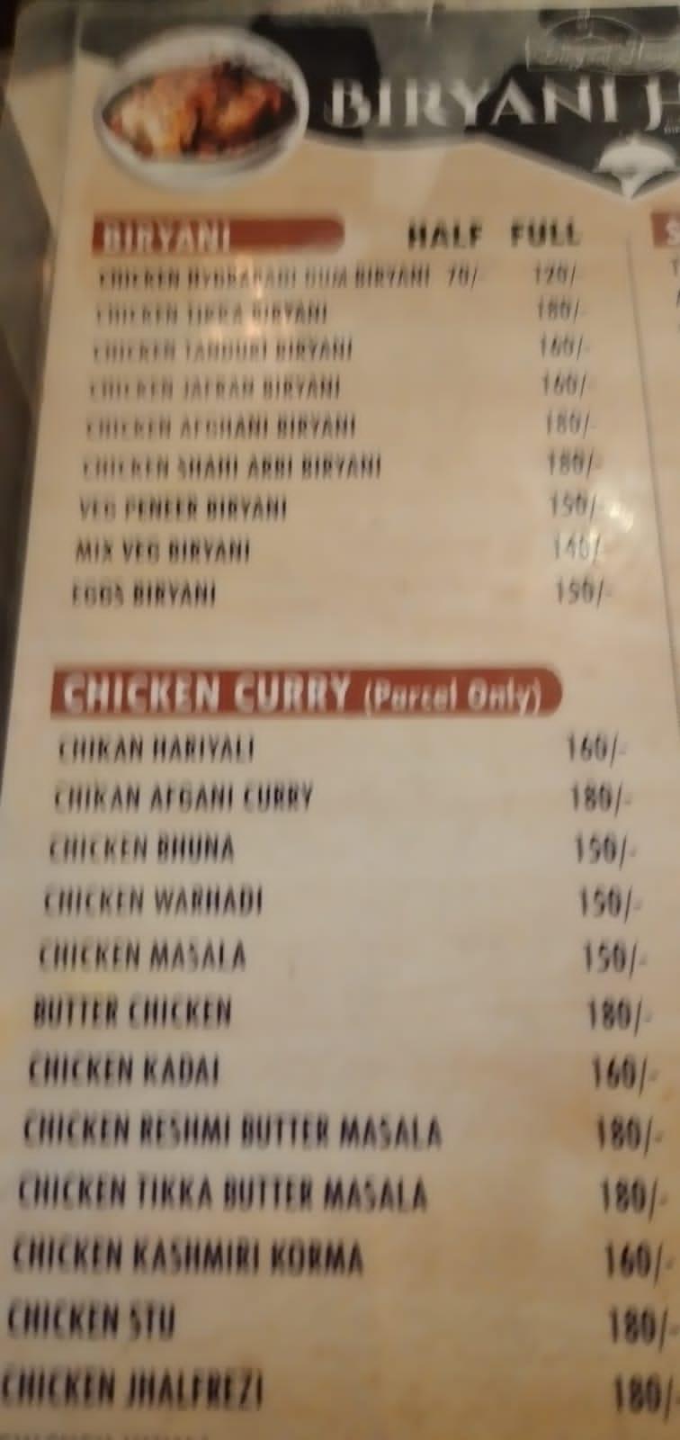 Menu at Biryani House Khamgaon, Khamgaon, Shop No 2