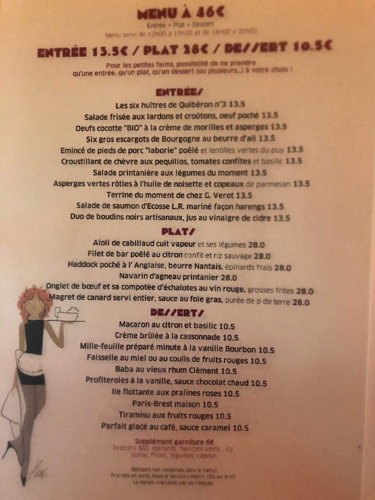 Menu at La Rotonde restaurant, Paris, 105 Bd du Montparnasse
