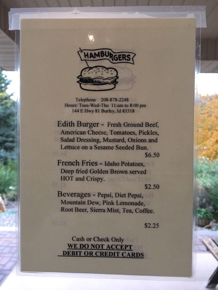 Menu at Ediths Cafe, Burley