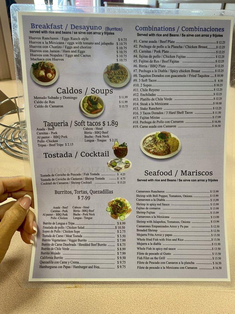 Menu at El Grullense Mexican food restaurant, Mojave