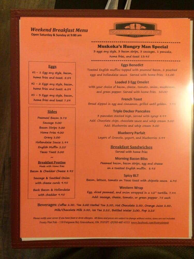 Menu at Frosty Pint Pub, Gravenhurst