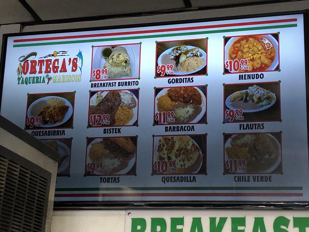 Menu at Ortega's Taqueria restaurant, Reedley, 1401 I St