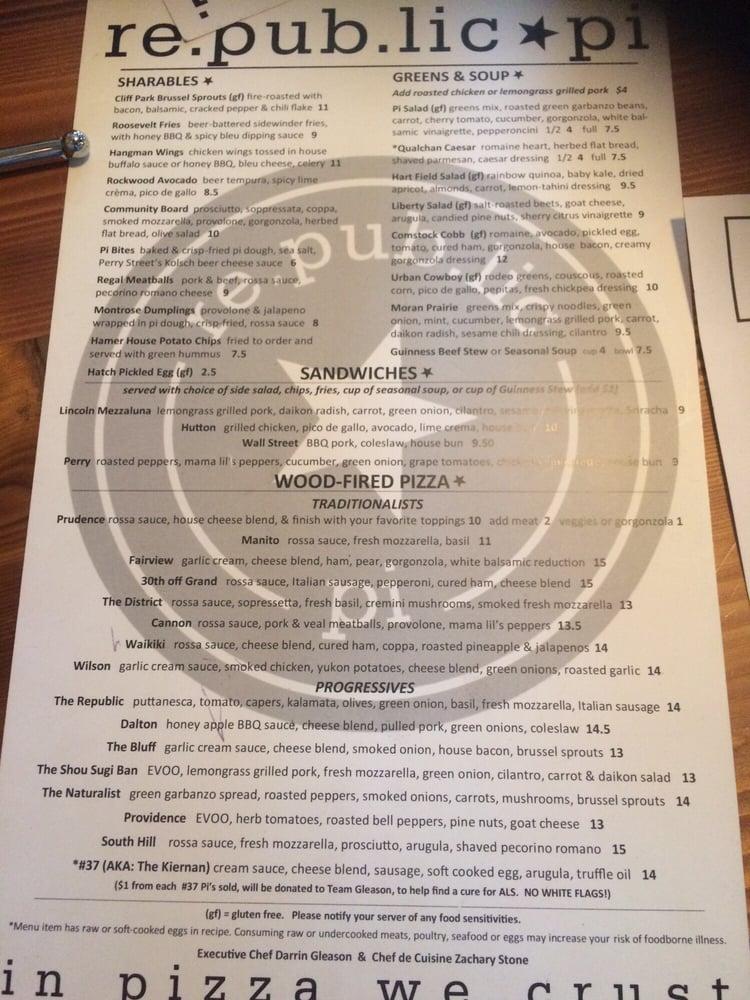 Menu at Republic Pi, Spokane