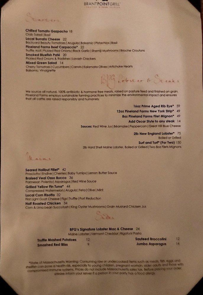 Menu at Brant Point Grill pub & bar, Nantucket