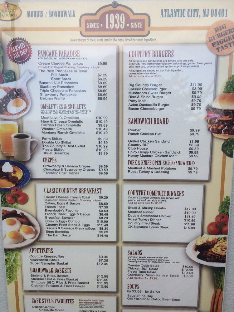 Menu at Country Kitchen restaurant, Atlantic City, Boardwalk