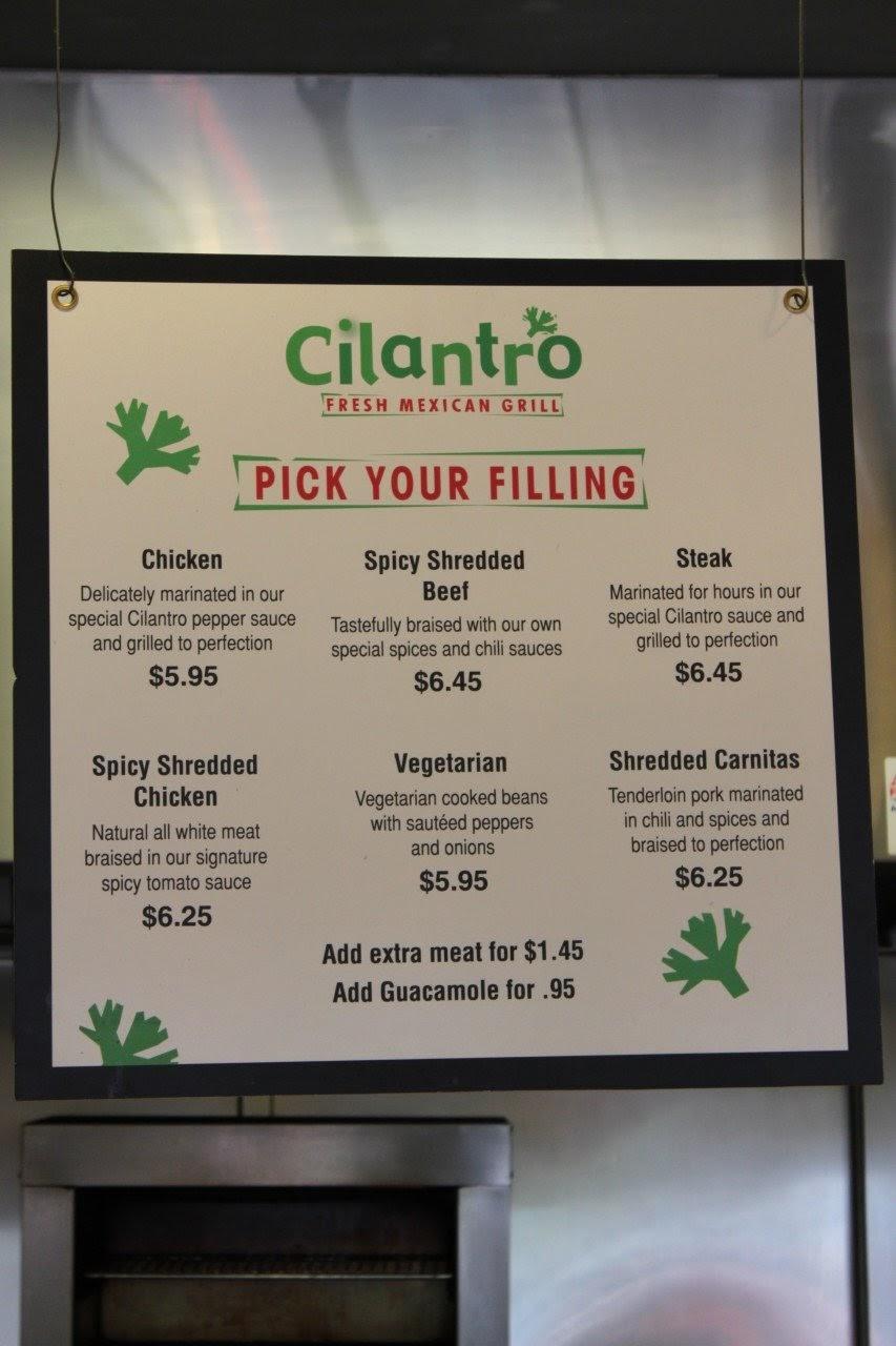 Menu at Cilantro Fresh Mexican Grill restaurant, Los Angeles, W 89th St