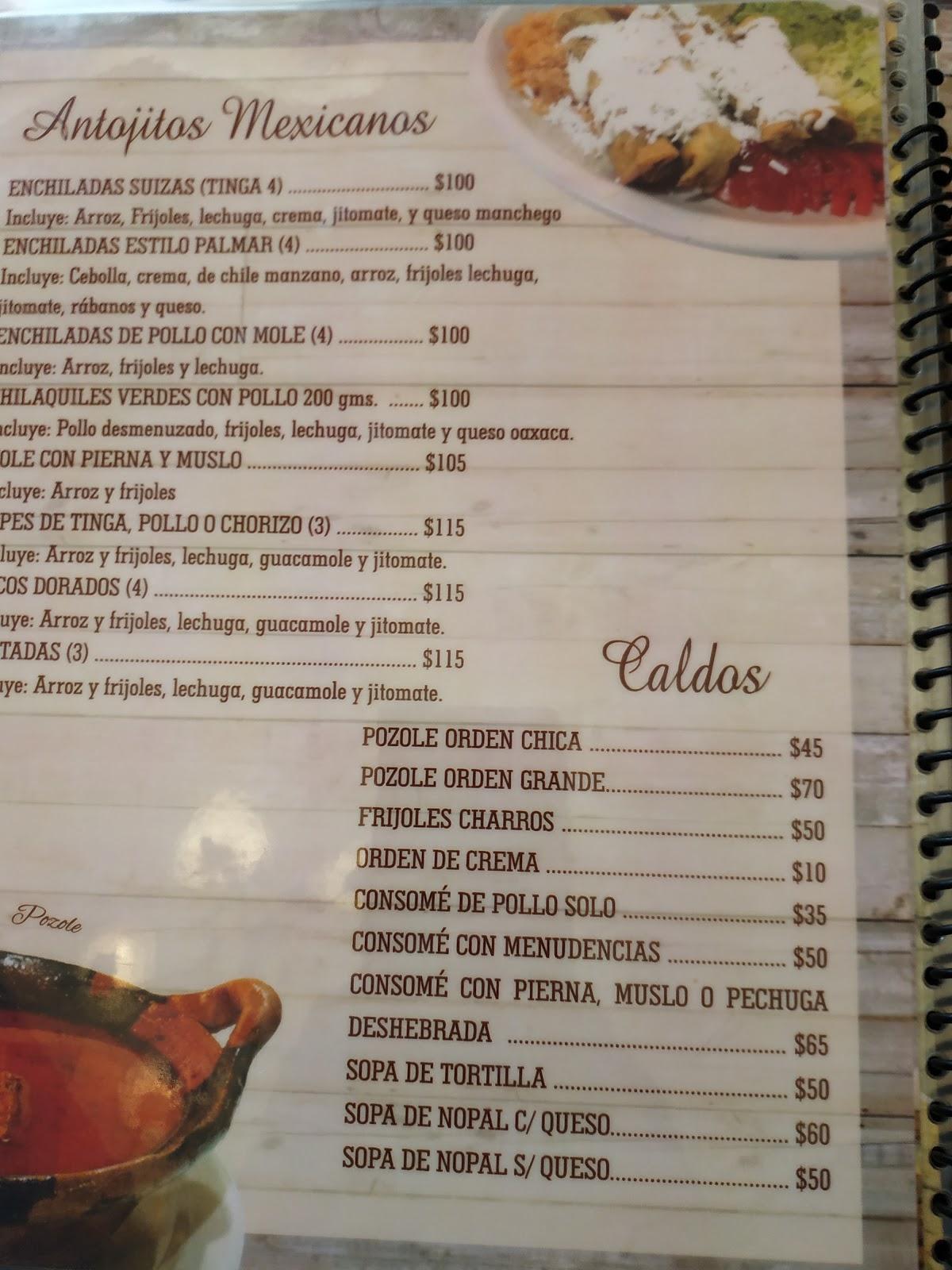 Carta del restaurante El Amigo del Sur, Metepec