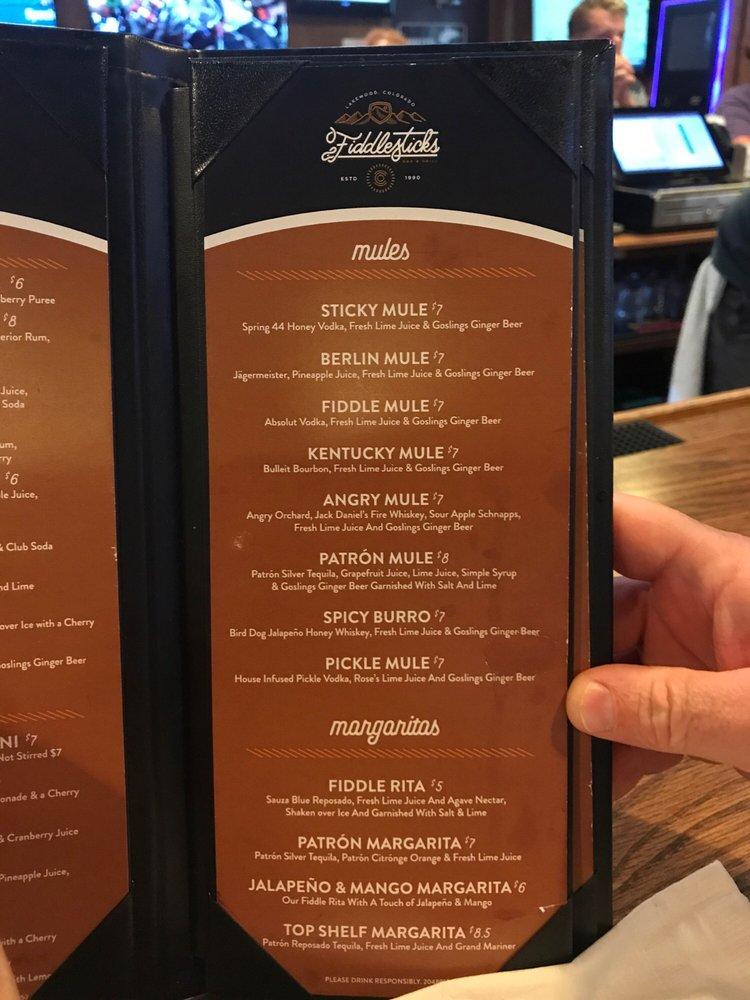 Menu at Fiddlesticks Bar & Grill, Lakewood