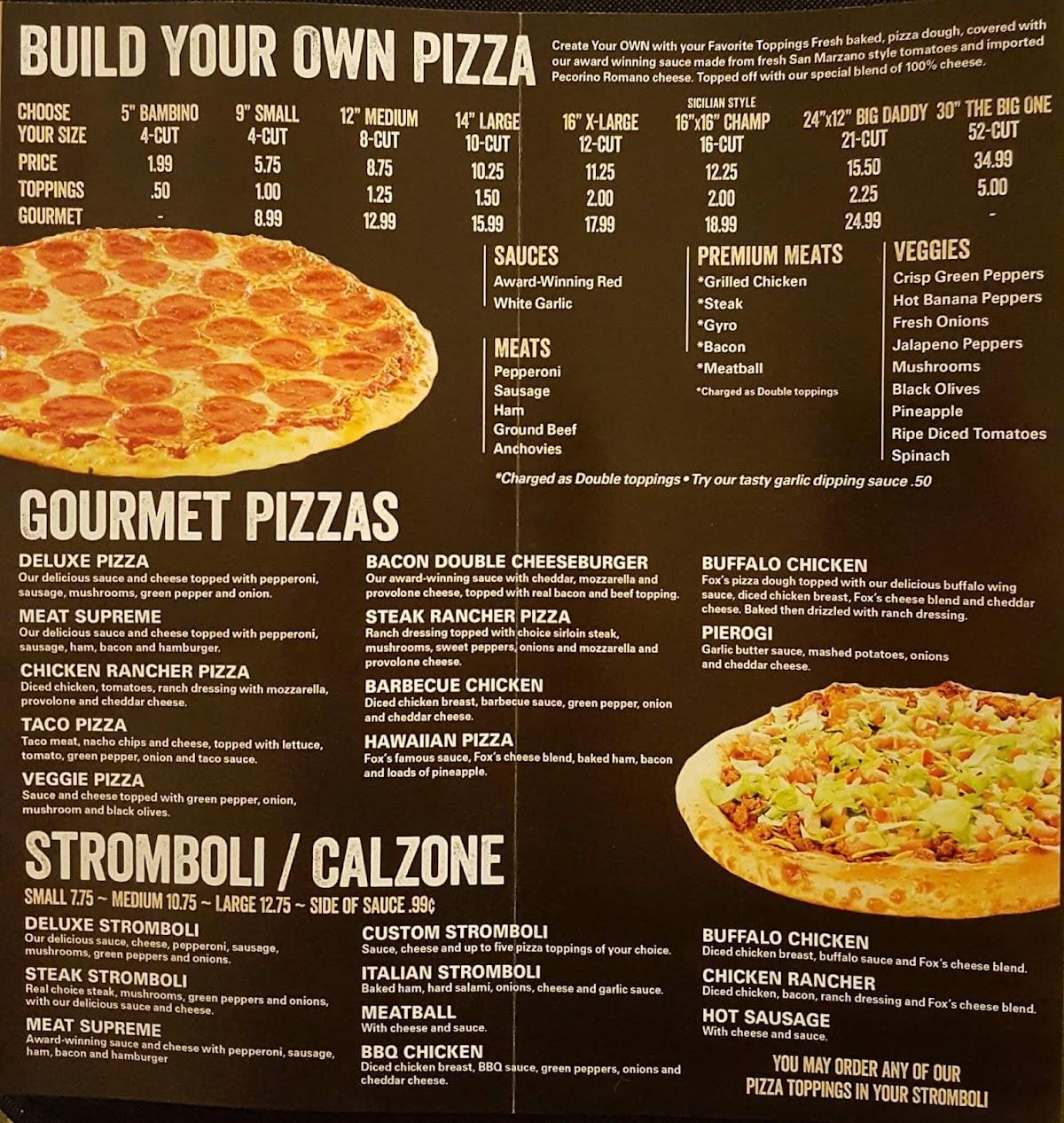 Menu at Fox's Pizza Den - McKees Rocks pizzeria, Stowe Township, 659 ...