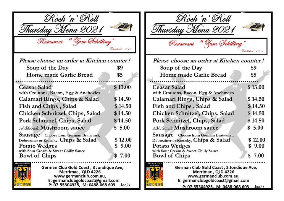 Menu at German Club Gold Coast, Merrimac