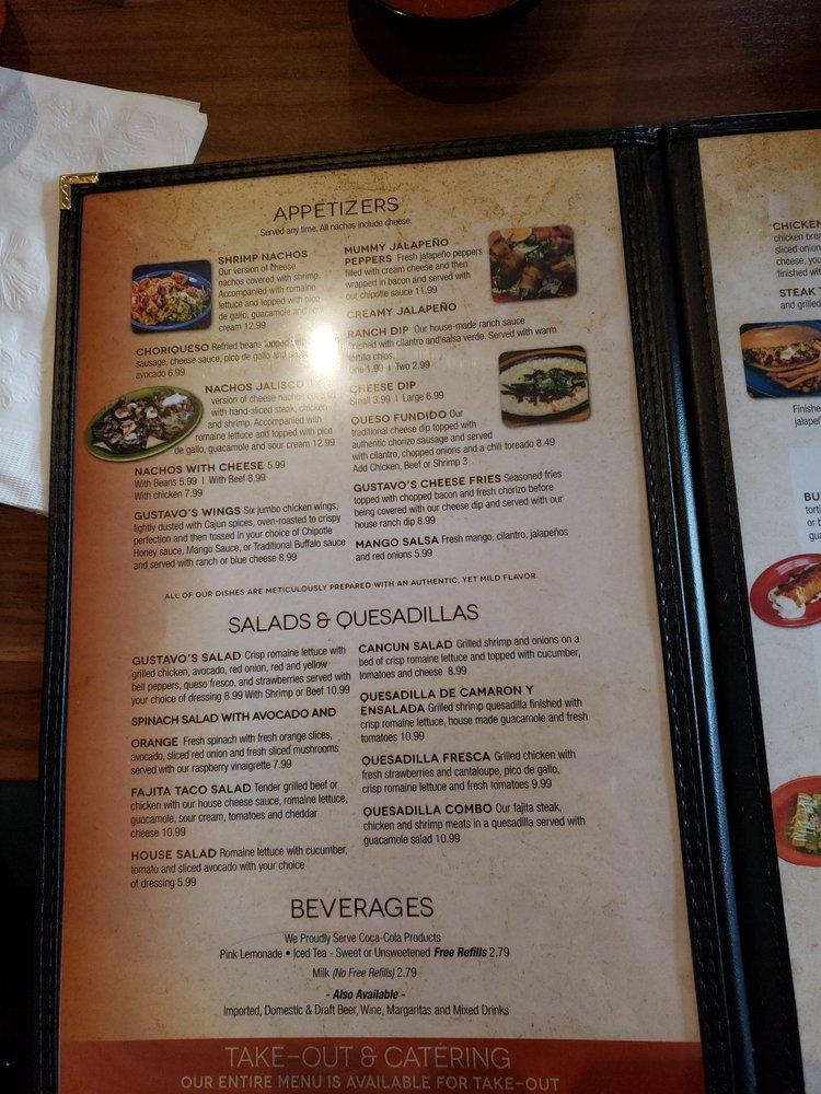 Menu at Gustavo's Mexican Grill - Norton Commons restaurant, Prospect