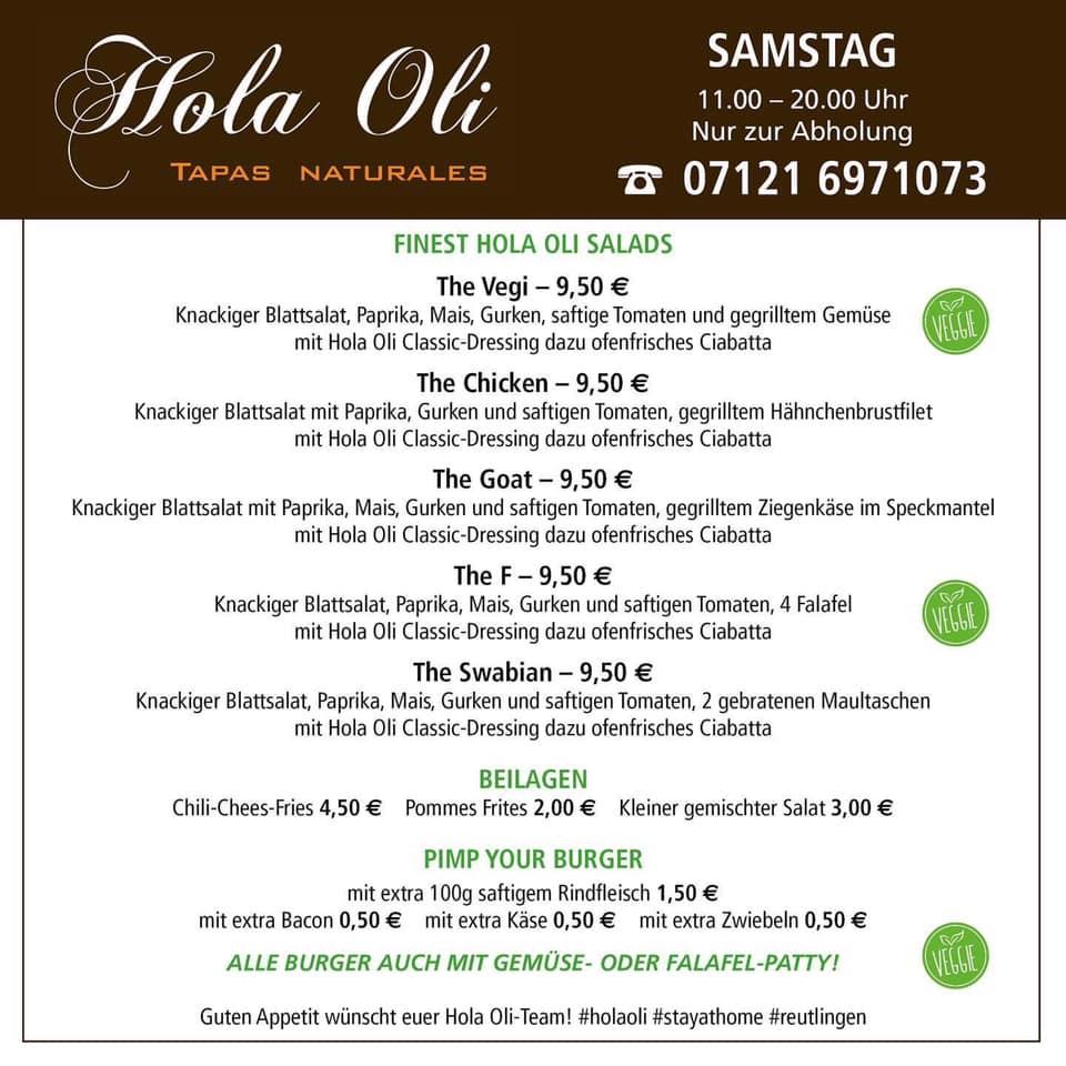 Menu at Hola Oli - Tapas naturales restaurant, Reutlingen