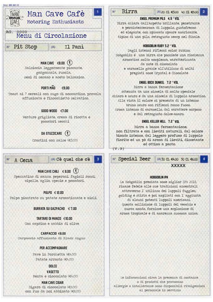 Menu at Man Cave Cafè pub & bar, Iesi