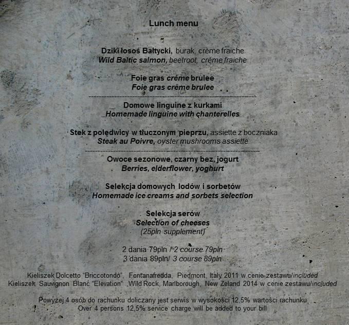 Menu at Nolita Restaurant, Warsaw