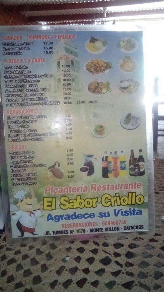 Menu at Picantería Restaurante El Sabor Criollo, Catacaos