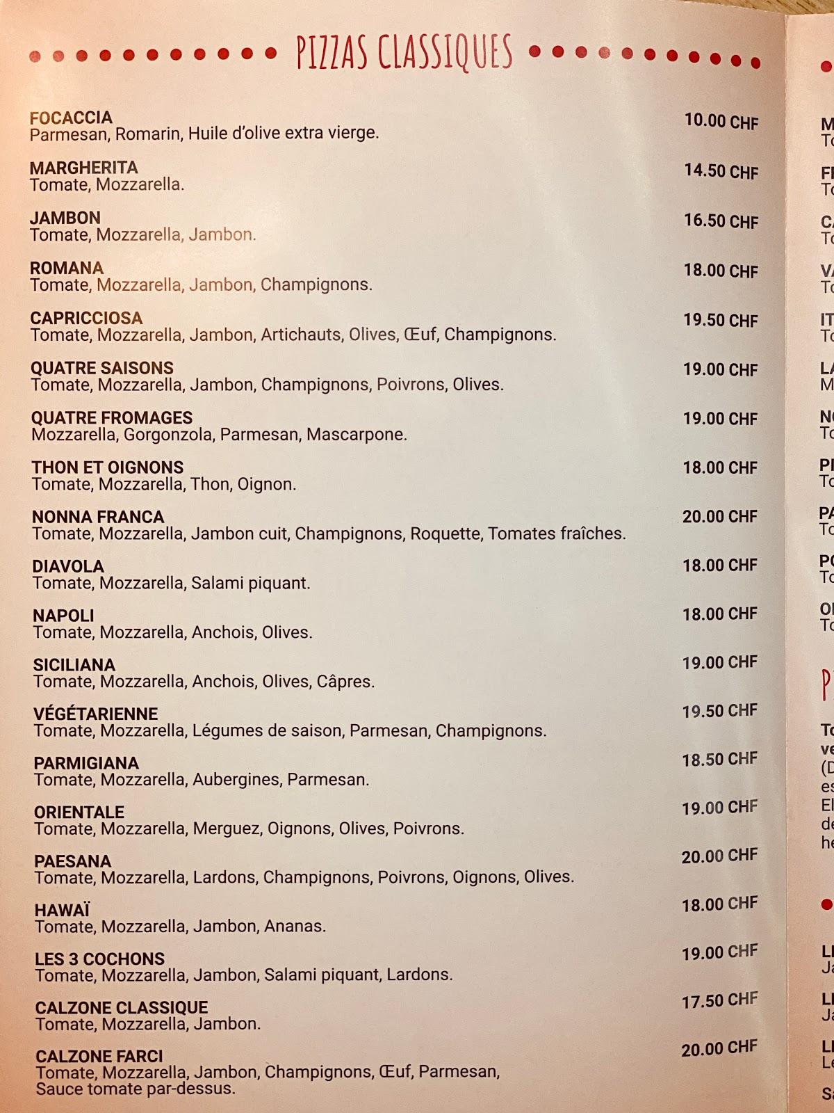 Menu da Pizzeria Gusto Italiano, Villeneuve
