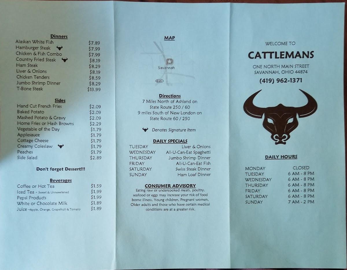 Menu at Cattlemans Restaurant, Savannah